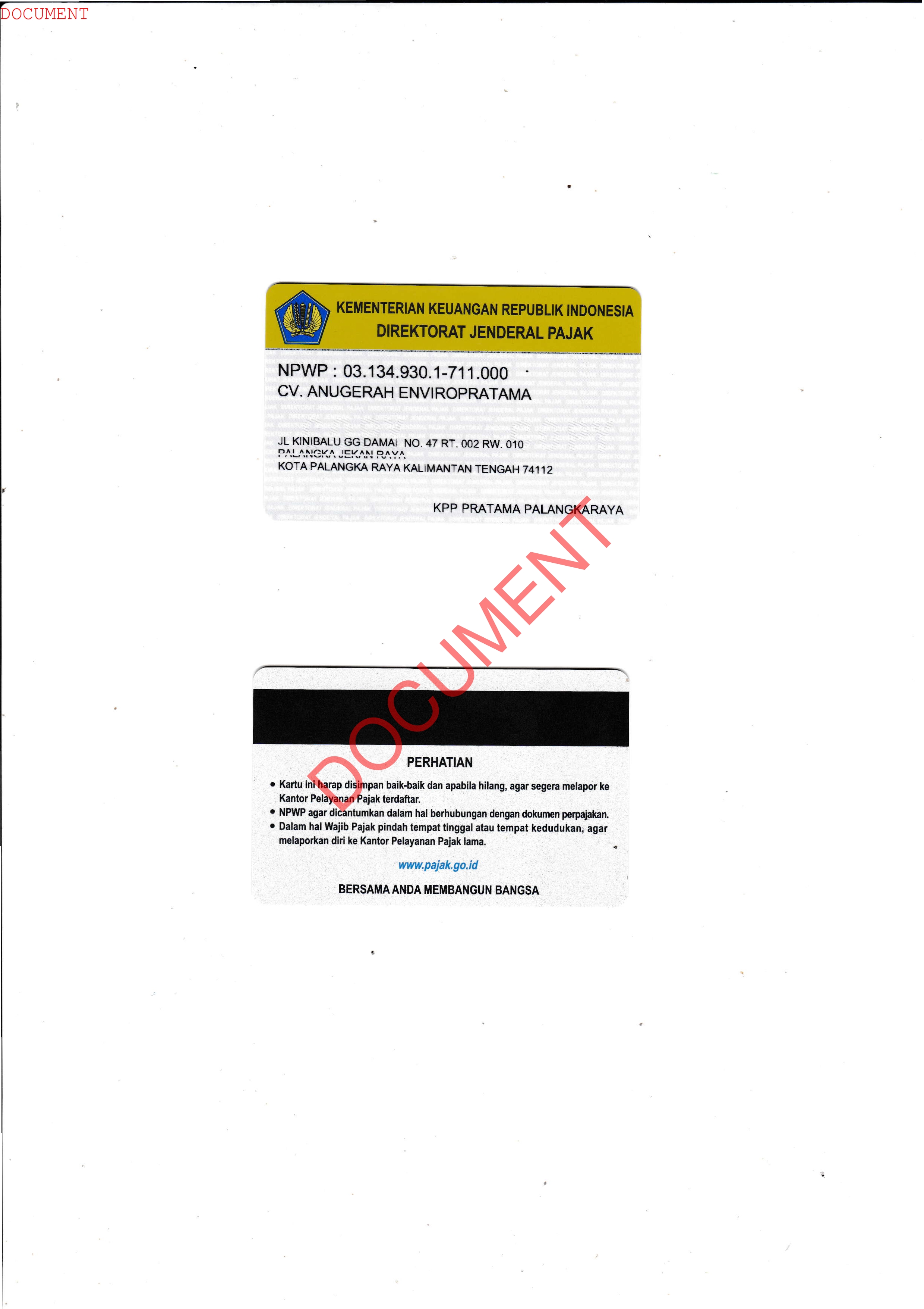 Nomor Pokok Wajib Pajak (NPWP)